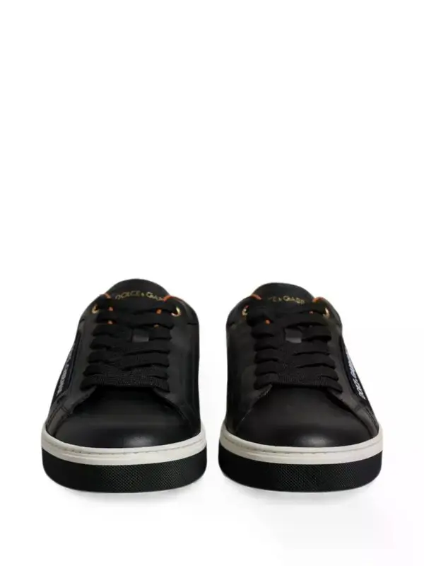 Dolce & Gabbana Leather Low-top Sneakers With Logo Patch And Striped Sole