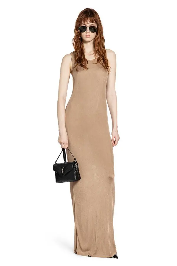 Saint Laurent Sleeveless Rib Knit Maxi Dress