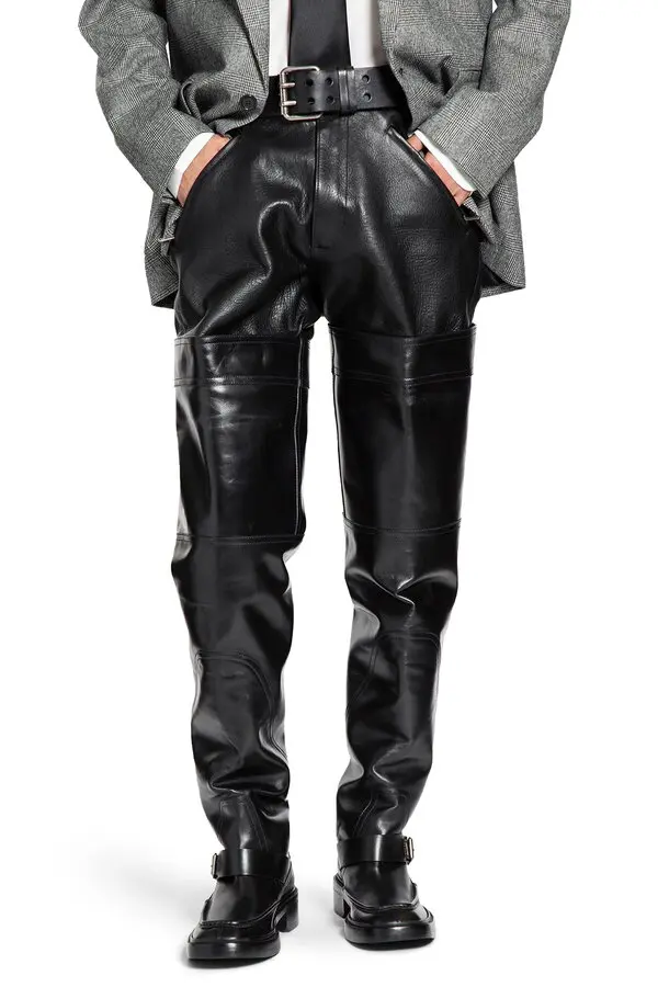 Saint Laurent Grained Leather Belted Pants - Black