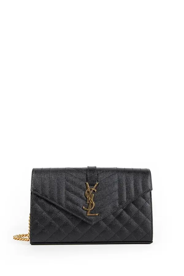 Saint Laurent Monogram Chain Wallet In Mix Matelass - Black