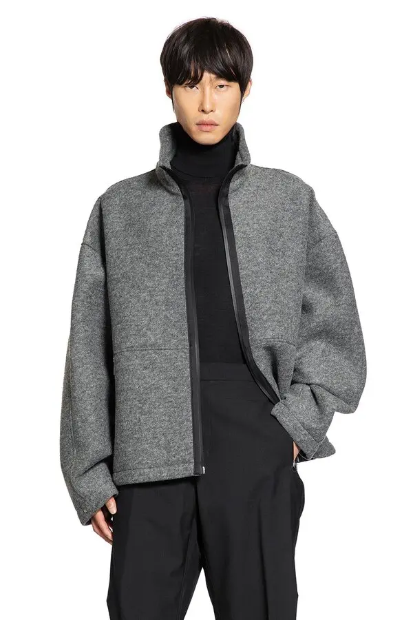 Herno Felt Zip-up Jacket With Drawstring And High Neck