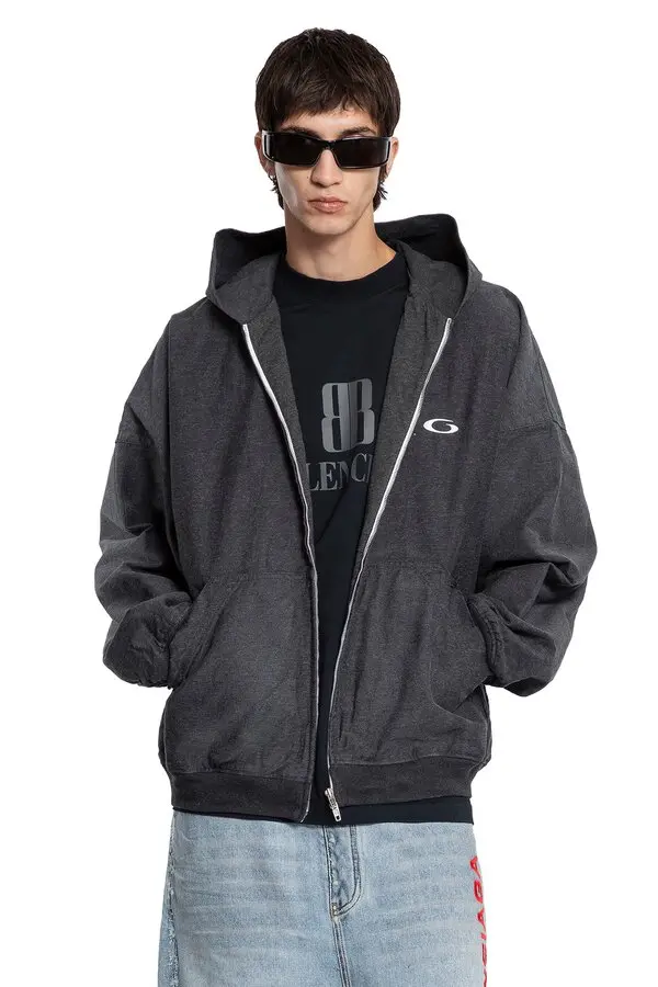 Balenciaga Cotton Denim Zip Up Hoodie