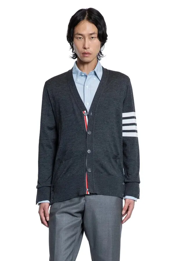 Thom Browne Fine Merino Wool 4-bar V-neck Cardigan
