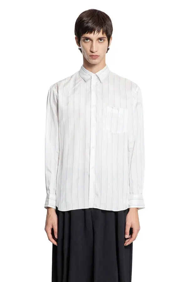 Comme Des Garçons Pocket Shirt In Striped Sheer Cupro - White
