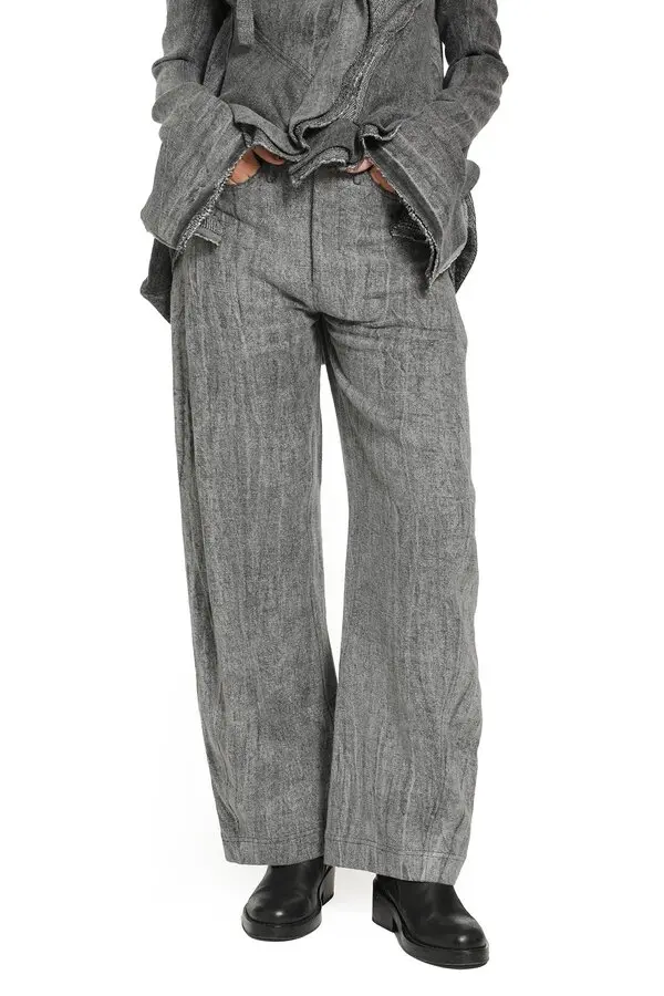 YEHUAFAN Ash- Washed Linen Twill Wide-leg Trousers