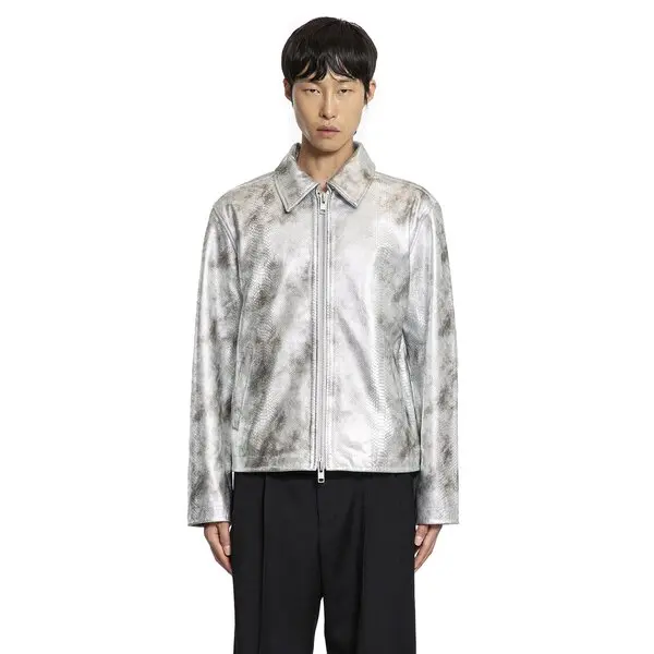 SUNFLOWER Snake Print Leather Jacket - Silver