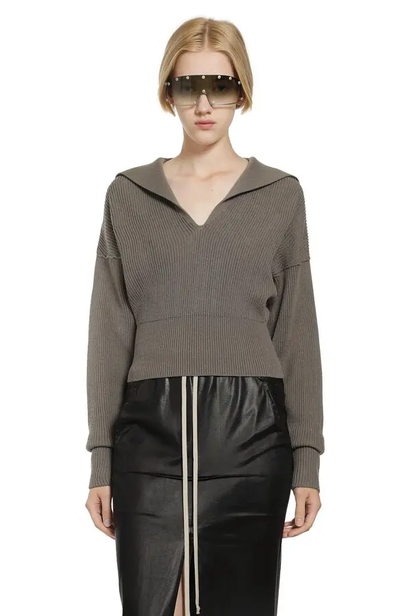 Rick Owens Temple Dracula Cropped V-neck Sweater