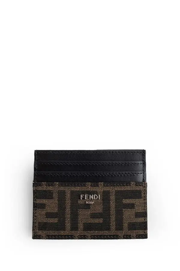 Fendi Ff Fabric And Leather Card Holder - Brown