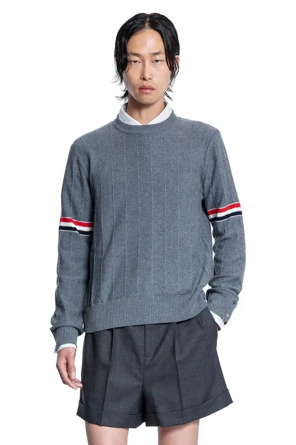 Thom Browne Pinstripe Wool Knit Relaxed Sweater With Signature Armbands