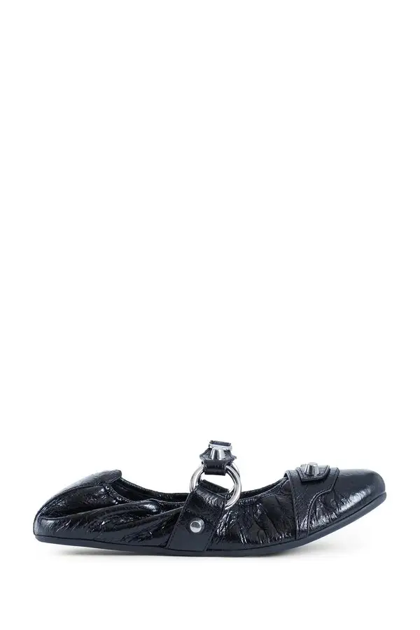 Balenciaga City Ballerinas In Arena Lambskin With Buckled Ankle Strap - Black