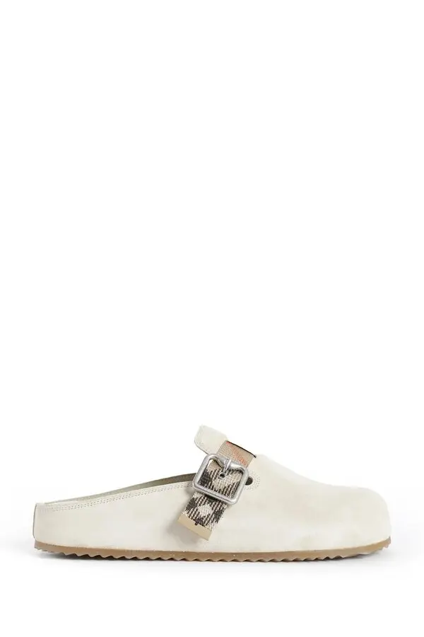 Burberry Suede Urchin Clogs With Check Webbing Strap