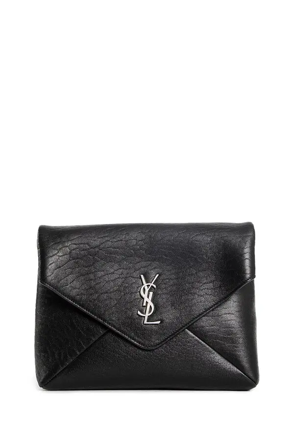 Saint Laurent Cassandre Envelope Messenger Bag In Lambskin - Black