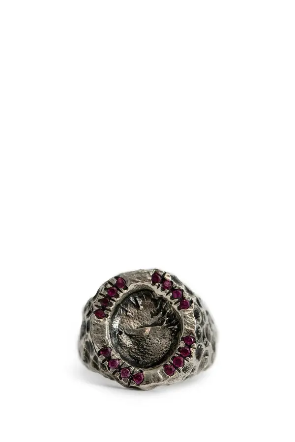 VOODOO JEWELS Hand Hammered Ring With Fuchsia Stones - Silver