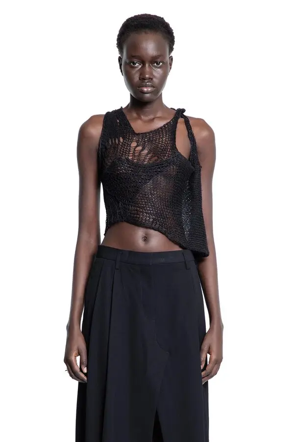HALOS Asymmetrical Crochet Knit Sleeveless Top