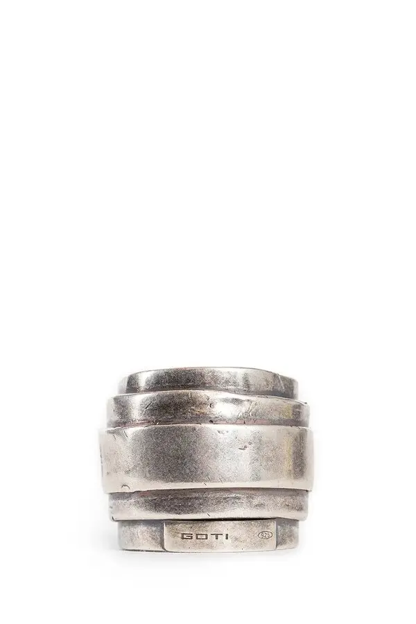 GOTI Layered Ring With Engraved Logo - Silver