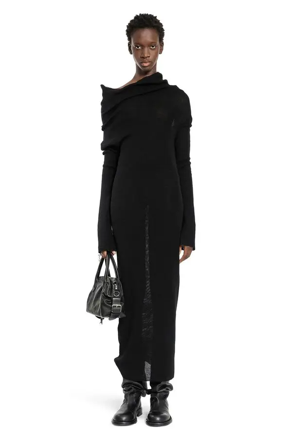 ANN DEMEULEMEESTER Barbro Long Dress In Ultralight Crêpe Wool Knit - Black