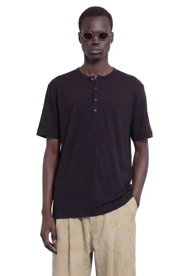 ZIGGY CHEN Henley Neck Gathered T-shirt