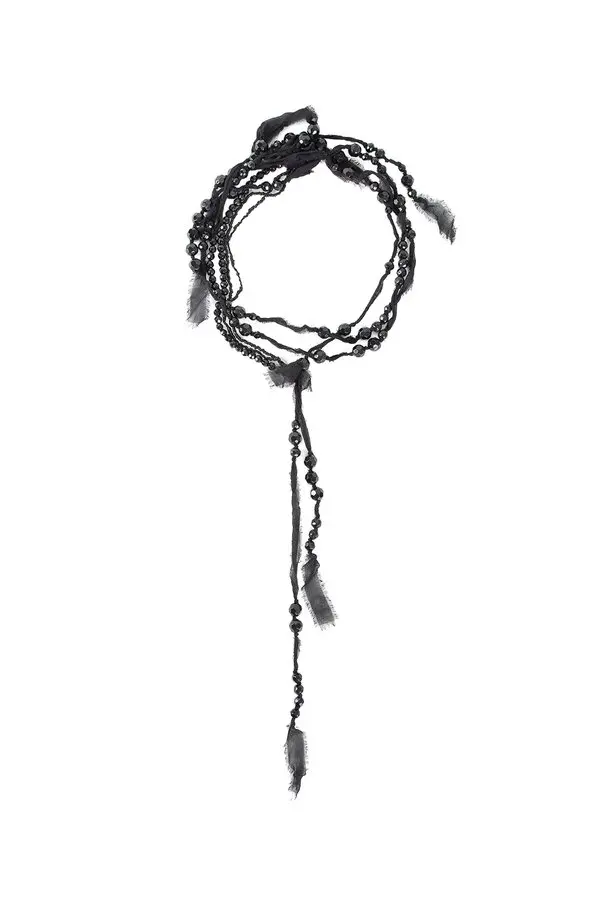 KUNDO K-170 Glass Bead And Silk Muslin Neck Piece - Black