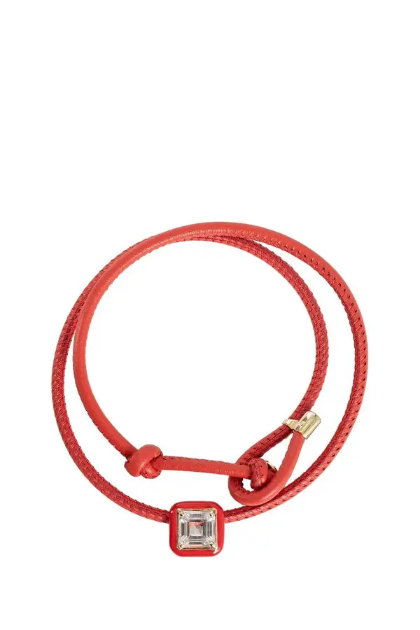 Bea Bongiasca Leather Cord And Yellow Gold, Silver Square-cut Rock Crystal Bracelet - Red