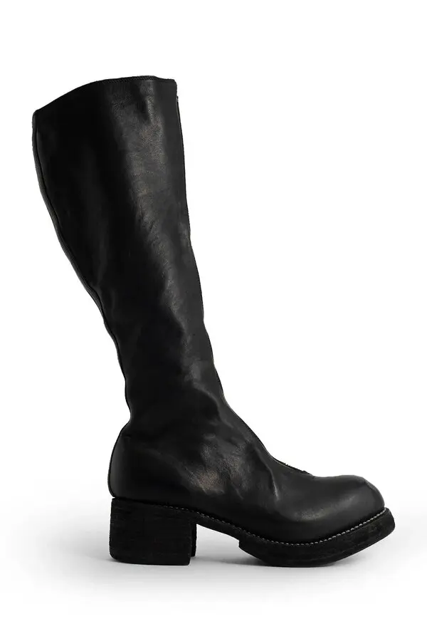 Guidi Grained Leather Zip Up Block Heel Boots