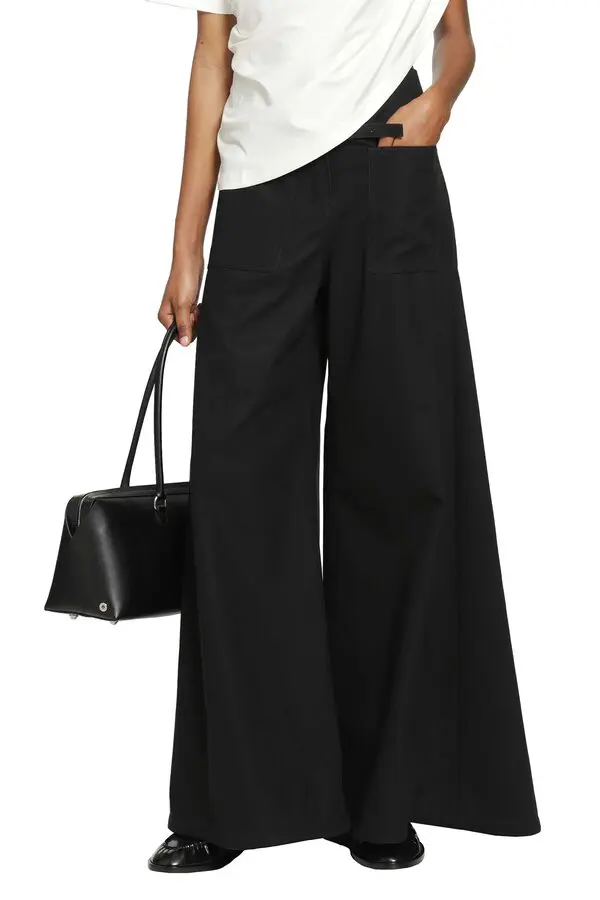 COURREGES Cotton Canvas Palazzo Pants With Buckled Belt