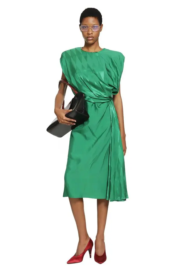Versace Jacquard Silk Draped Midi Dress