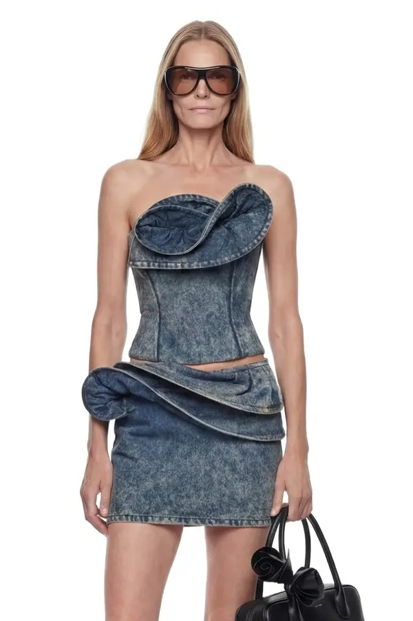 Magda Butrym Sculptural Rose Detail Denim Corset