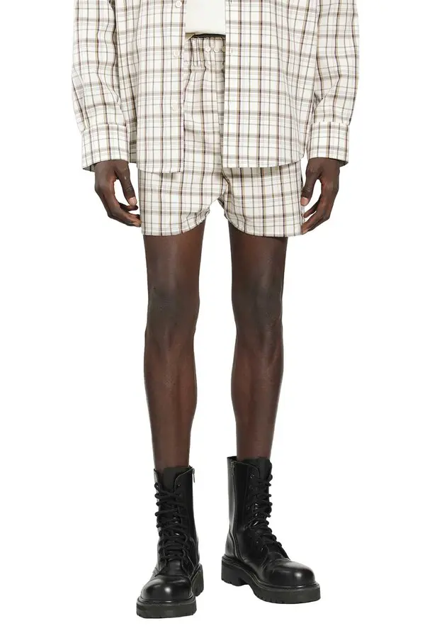 BRYAN JIMENEZ Check Cotton Poplin Boxers - Brown