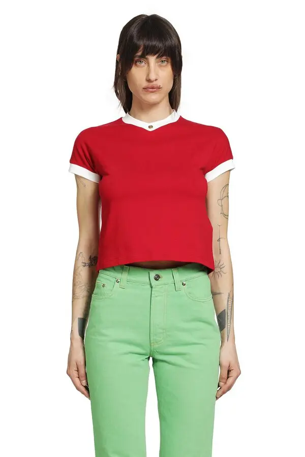 Versace Stretch Cotton Jersey V-neck T-shirt With Medusa Plaque - Red