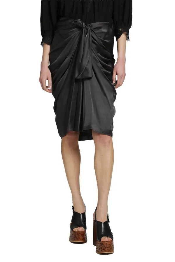 Chloé Draped Silk Satin Midi Skirt