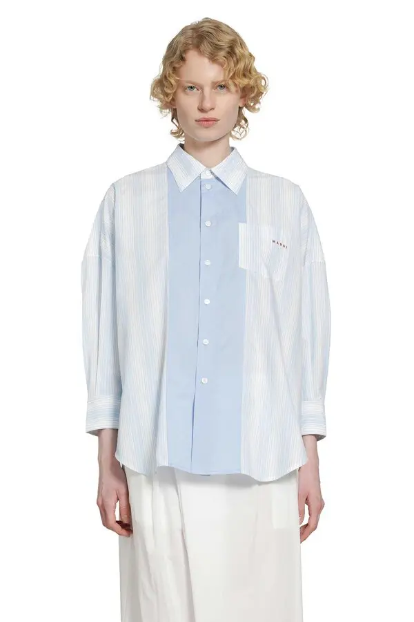 Marni Cotton Poplin Striped Patchwork Shirt
