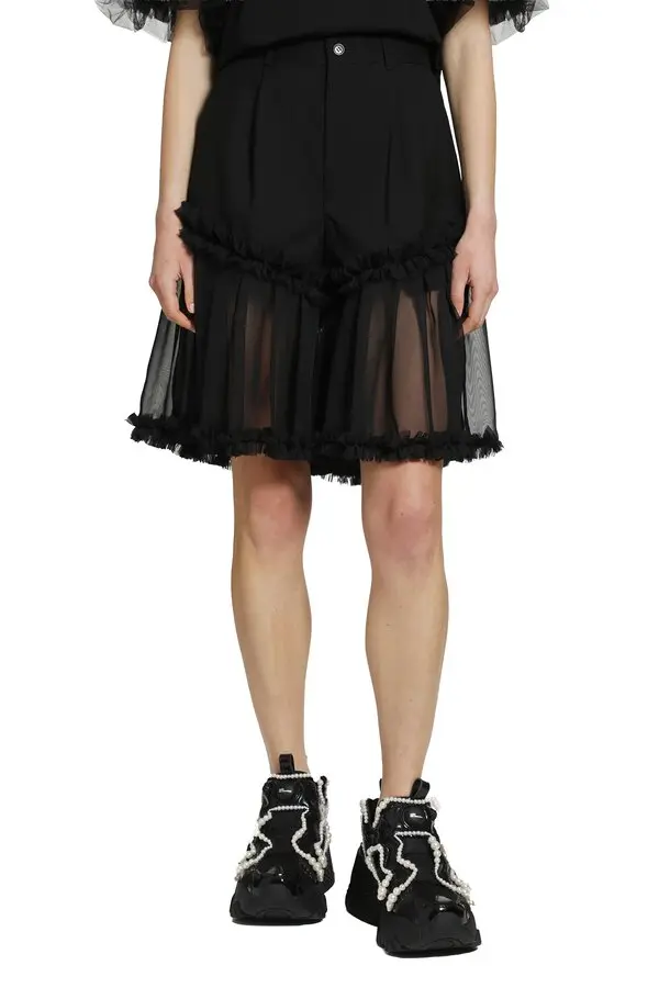 Noir Kei Ninomiya Spliced Wool And Tulle Shorts - Black