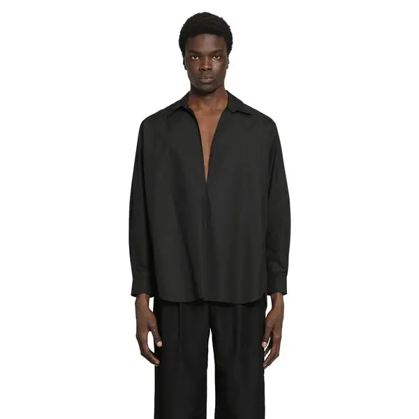 SSSTEIN Suvin Cotton Oversized Skipper Shirt - Black