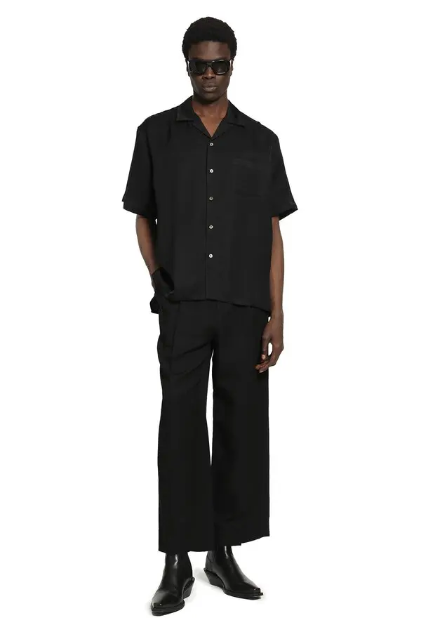 SSSTEIN Bright Twill Open Collar Short Sleeve Shirt - Black