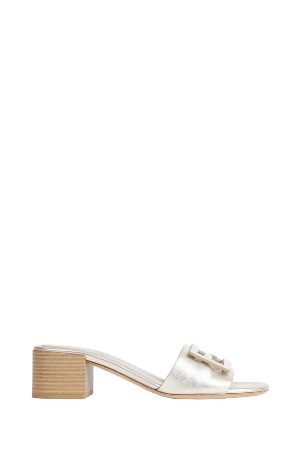 Fendi Laminated Leather Block Heel Mules