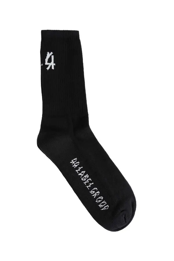 44 LABEL GROUP Cotton Yarn Ribbed Knit Crew Socks With Logo Detail - Black