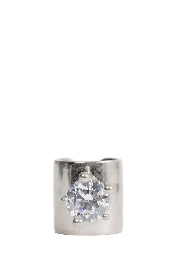 PANCONESI Tone Rhodium-plated Brushed Brass Engraved Armour Ring With Zircon