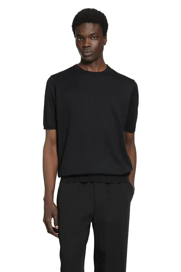 LARDINI Cotton Linen Jacquard Knit T-shirt
