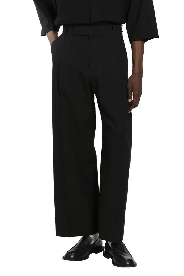 Studio Nicholson Curved Pleated Cotton Linen Blend Trousers - Black