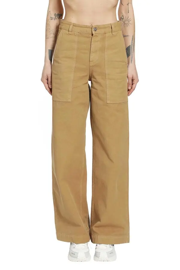 Moncler Leather Logo Cotton Wide Leg Trousers