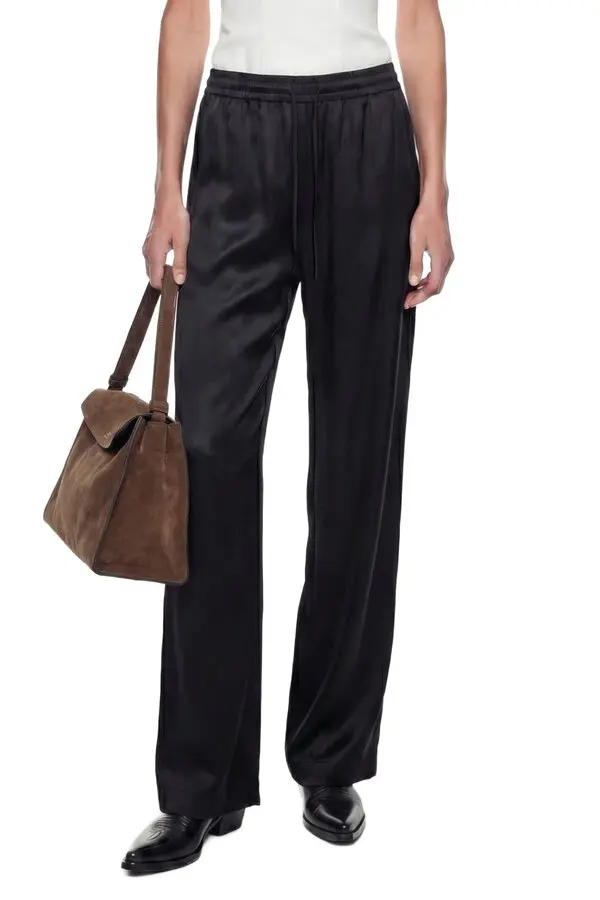 Khaite Rohen Wide Leg Satin Pants - Black