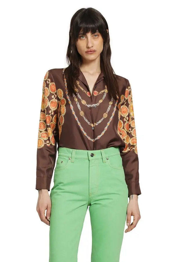Versace Printed Silk Twill Shirt - Brown