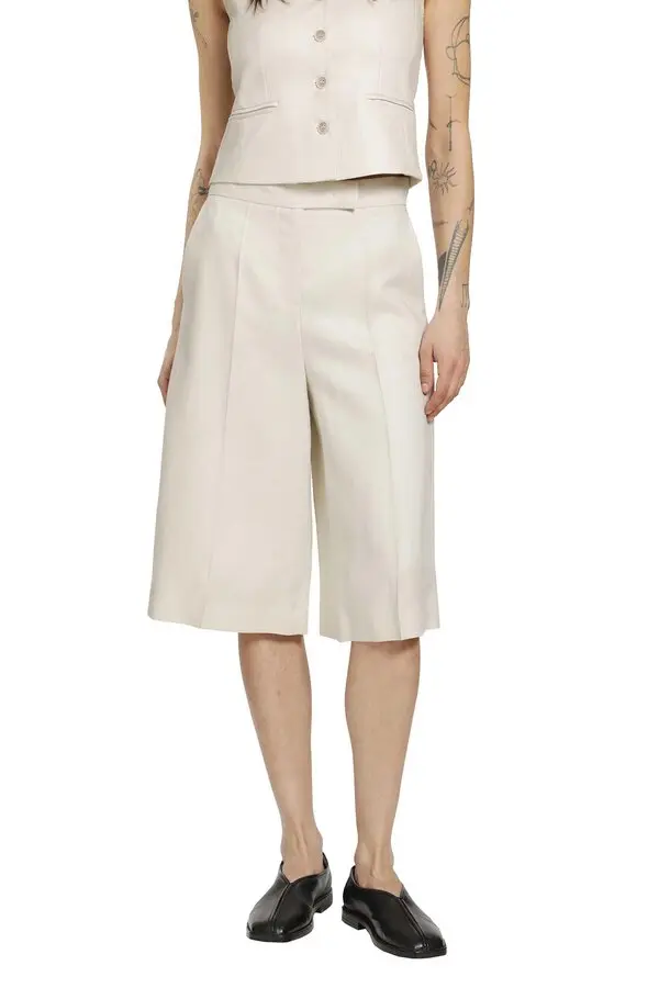 Max Mara Linen Twill High Waist Wide Leg Bermuda Shorts - Beige