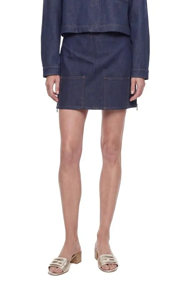 Fendi Denim Mini Skirt With Ff Logo Detail