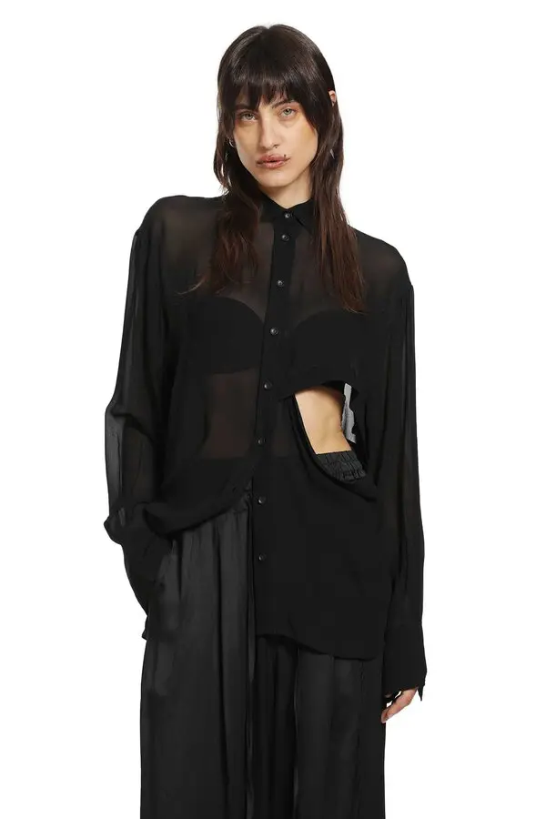 ANDREA YA AQOV Sheer Viscose Georgette Cut-out Shirt