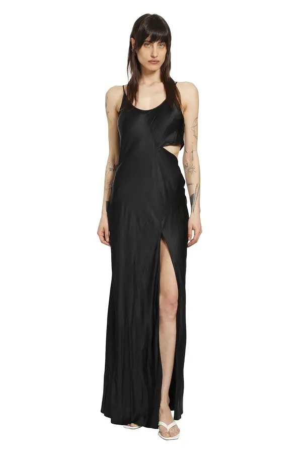 ANDREA YA AQOV Satin Cut-out Maxi Dress