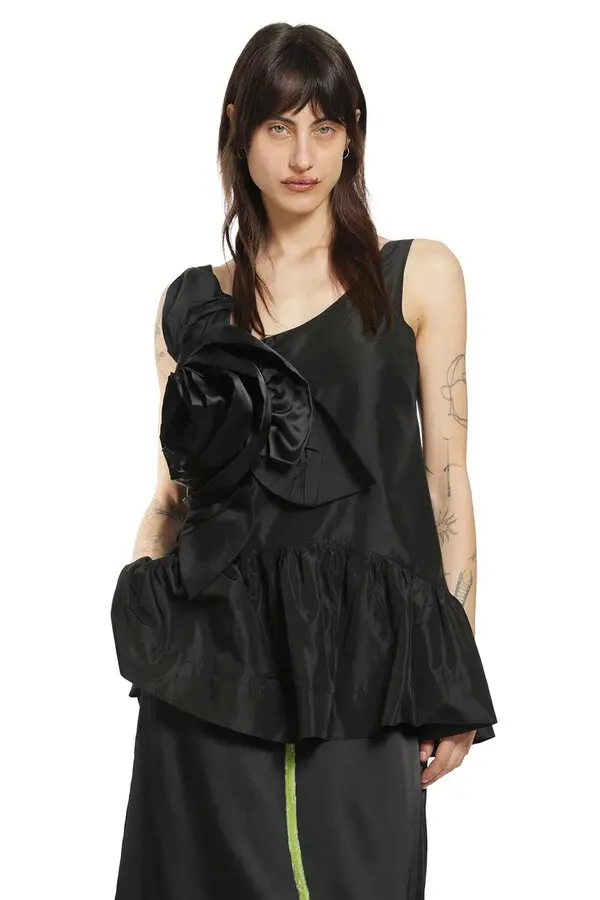 Simone Rocha Pressed Rosette Tilted Neck Peplum Top
