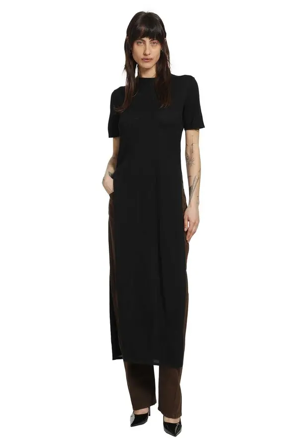 Saint Laurent Wool Knitted T-shirt Dress With Side Slits