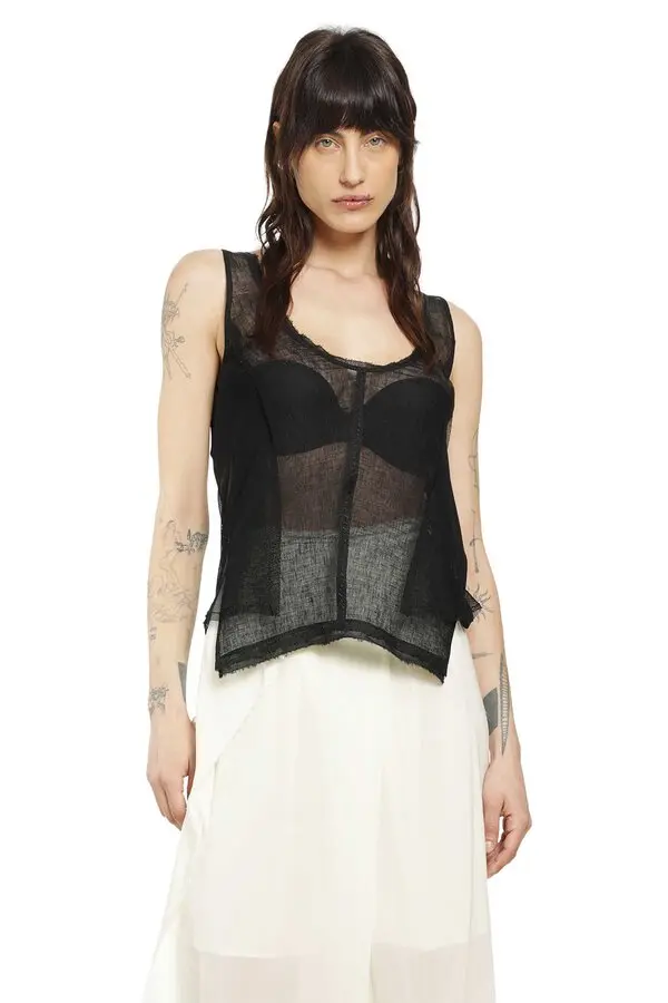 YEHUAFAN Sheer Linen Ramie And Silk Blend Tank Top