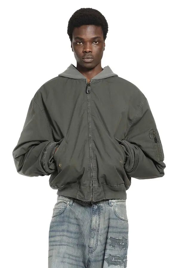 Balenciaga Hooded Standard Bomber Jacket - Grey